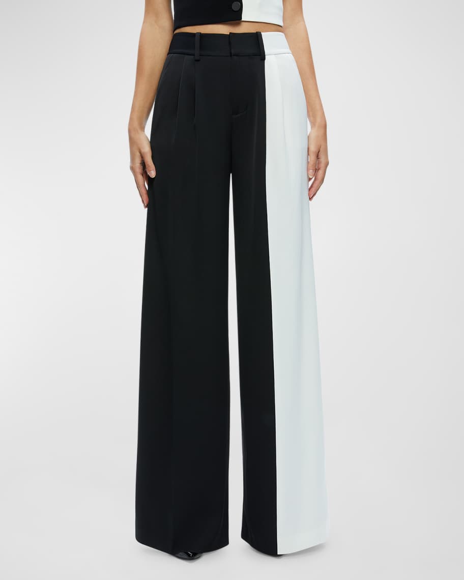 Alice + Olivia Pompey High-Rise Wide-Leg Colorblock Pants | Neiman Marcus