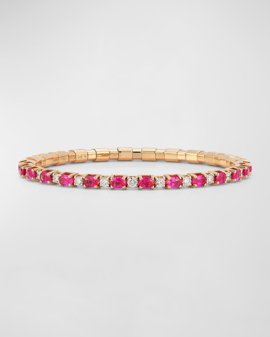 Extensible 18K Rose Gold Oval Ruby and Diamond Stretch Tennis Bracelet, Size 6.5"L | Neiman Marcus