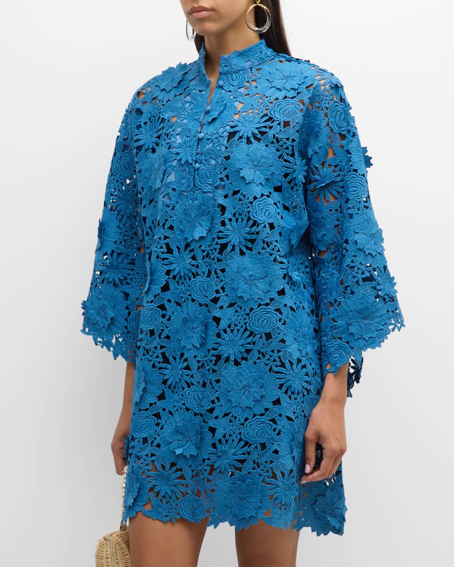 La Vie Style House Floral Lace Caftan Mini Dress | Neiman Marcus