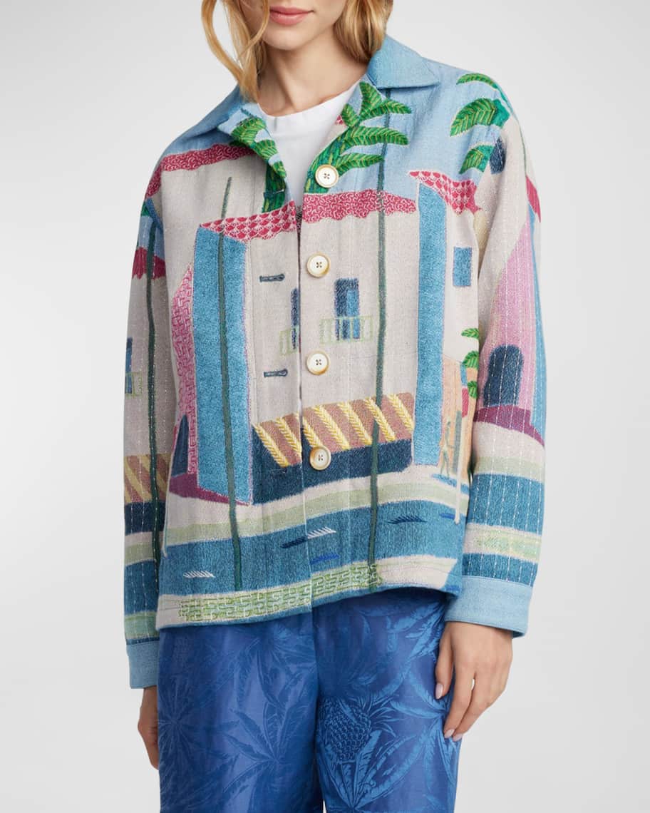 Robert Graham Camille Printed Embroidered Button-Down Jacket | Neiman ...