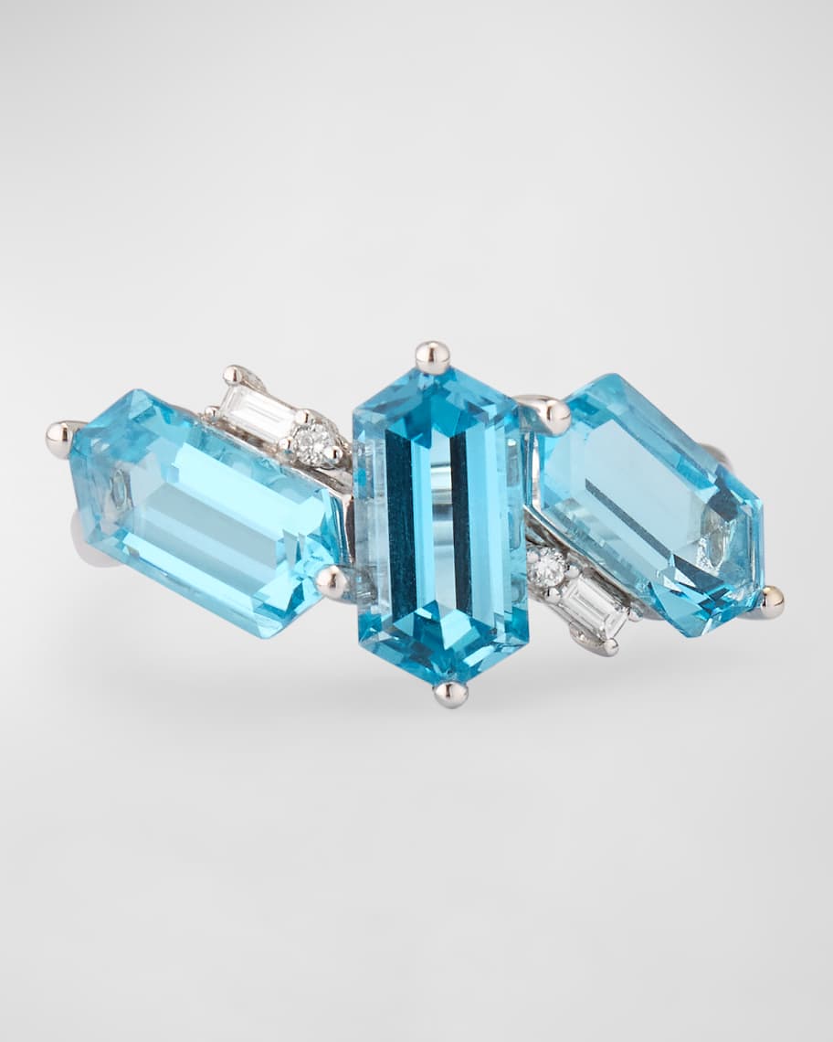 Lisa Nik Rocks 18K White Gold Triple Hex Blue Topaz and Diamond Ring ...
