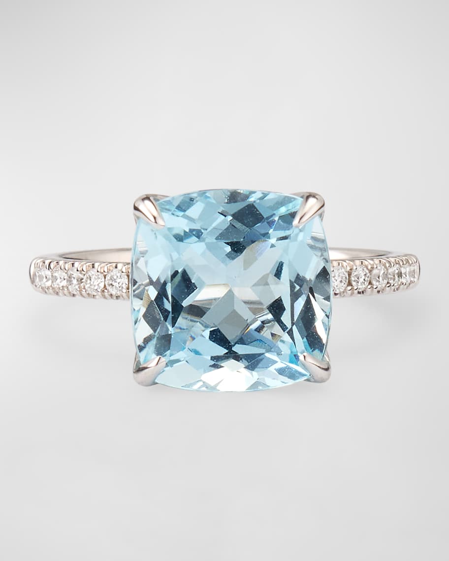 Lisa Nik Rocks 18K White Gold Ring with Aquamarine and Diamonds, Size 6 ...