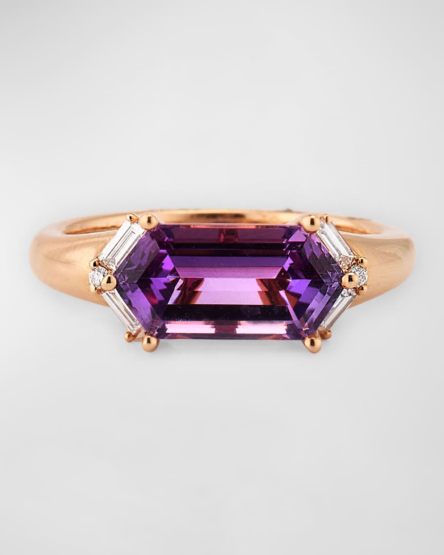 Lisa Nik Rocks 18K Rose Gold Elongated Hexagon Amethyst and Baguette ...
