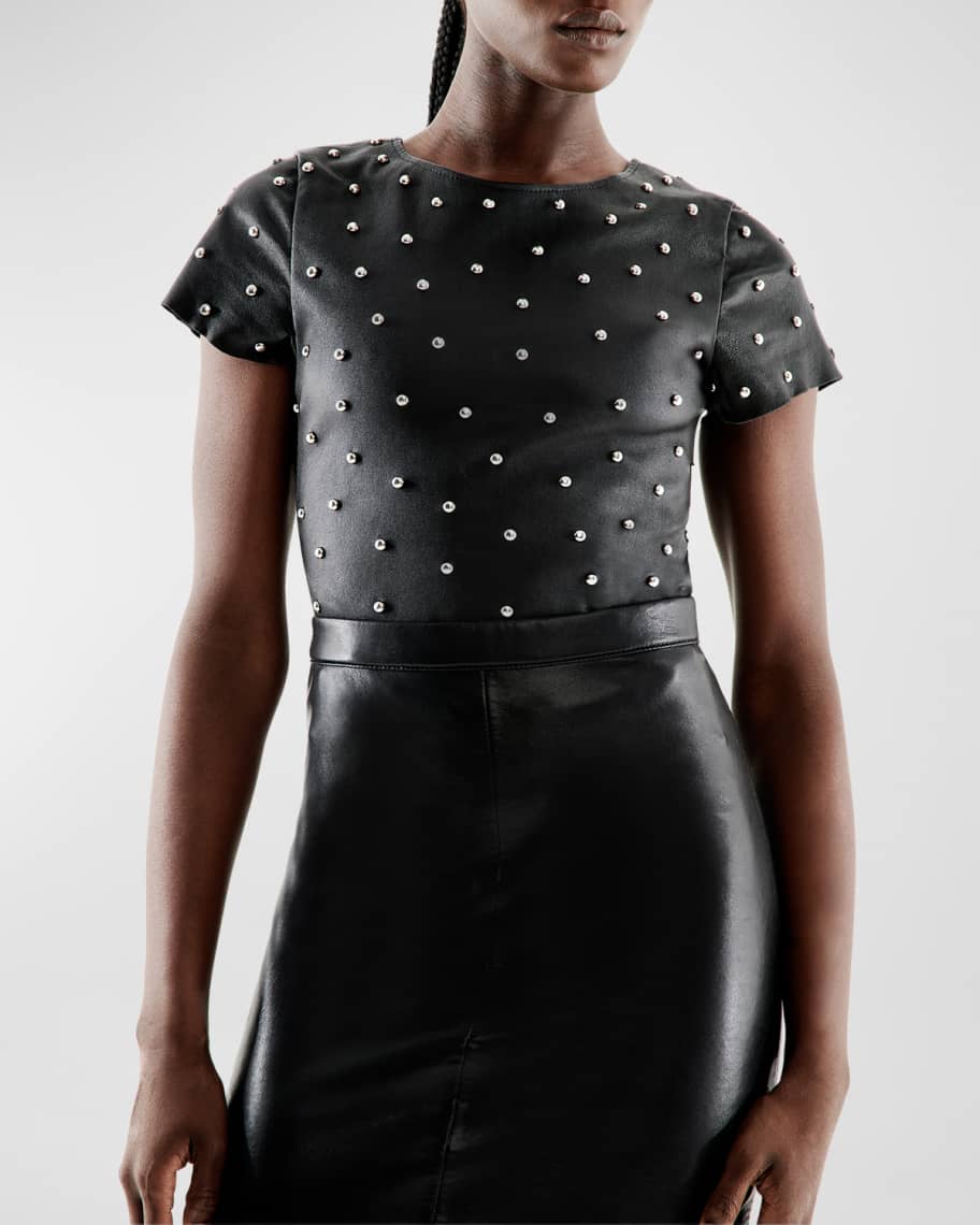 AS by DF Margot Embellished Stretch Leather Tee | Neiman Marcus