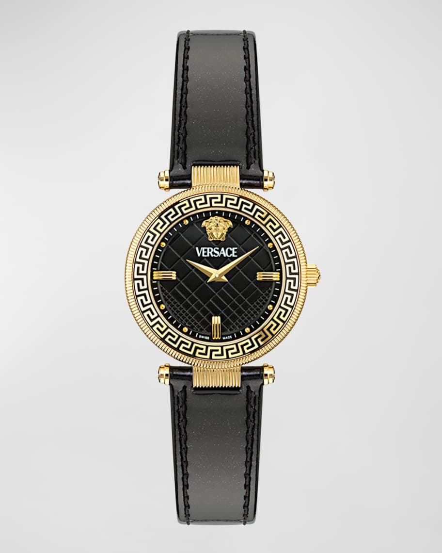 Versace Reve IP Yellow Gold Leather Strap Watch, 35mm | Neiman Marcus