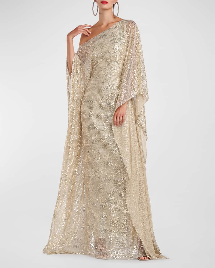 Halston Dee Draped One-Shoulder Sequin Gown | Neiman Marcus