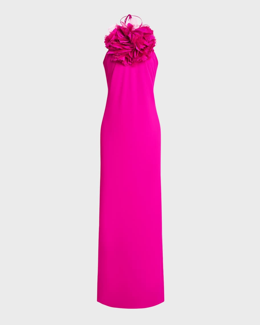 Halston Onika Flower Halter Column Gown | Neiman Marcus