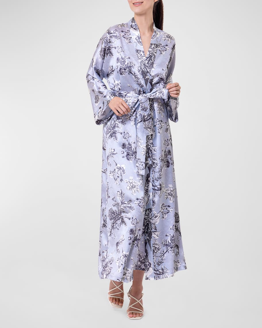 Christine Lingerie Toile Jardin Floral-Print Charmeuse Robe | Neiman Marcus