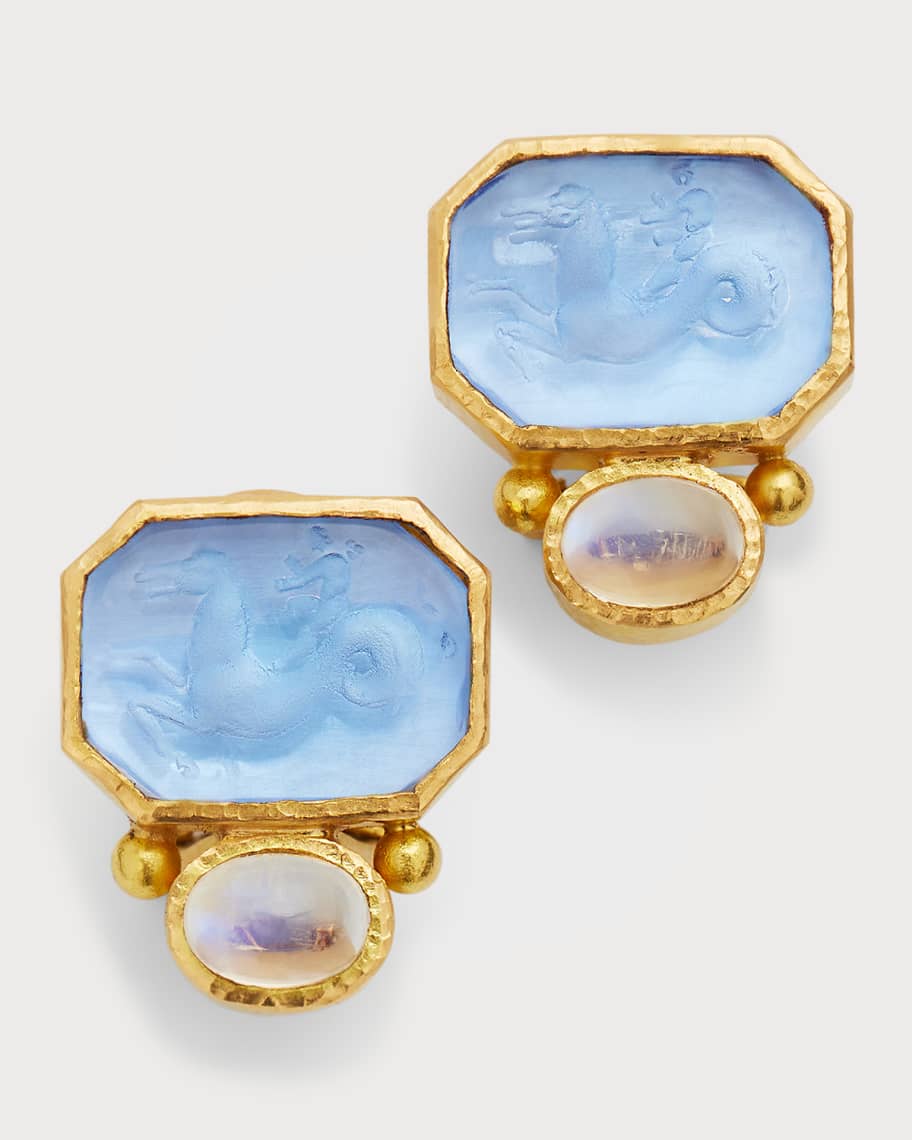 Elizabeth Locke 19K Cherub and Seahorse Earrings with Cabochon Stones ...