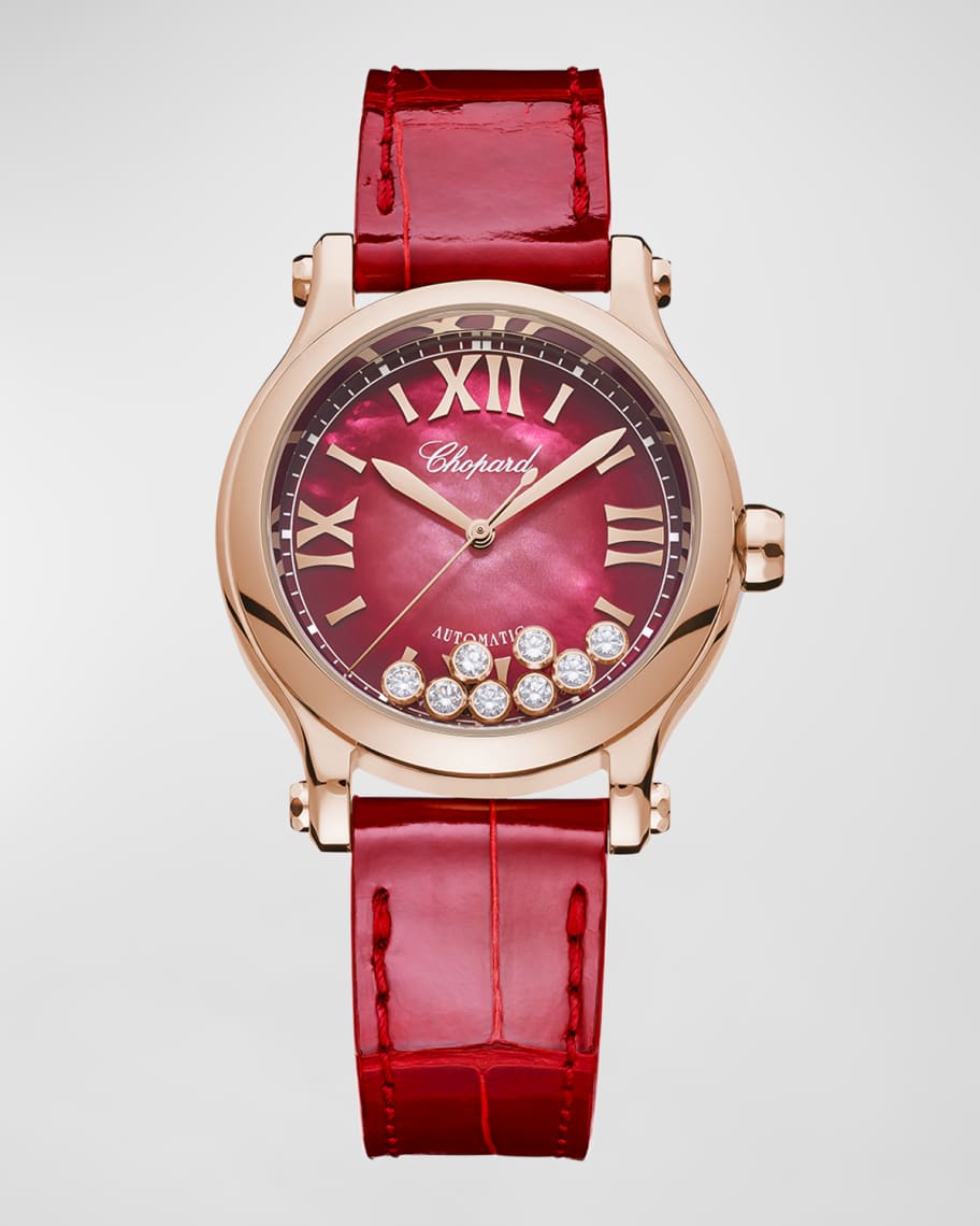 Chopard Happy Sport 33mm 18K Rose Gold Diamond & Red Dial Watch ...