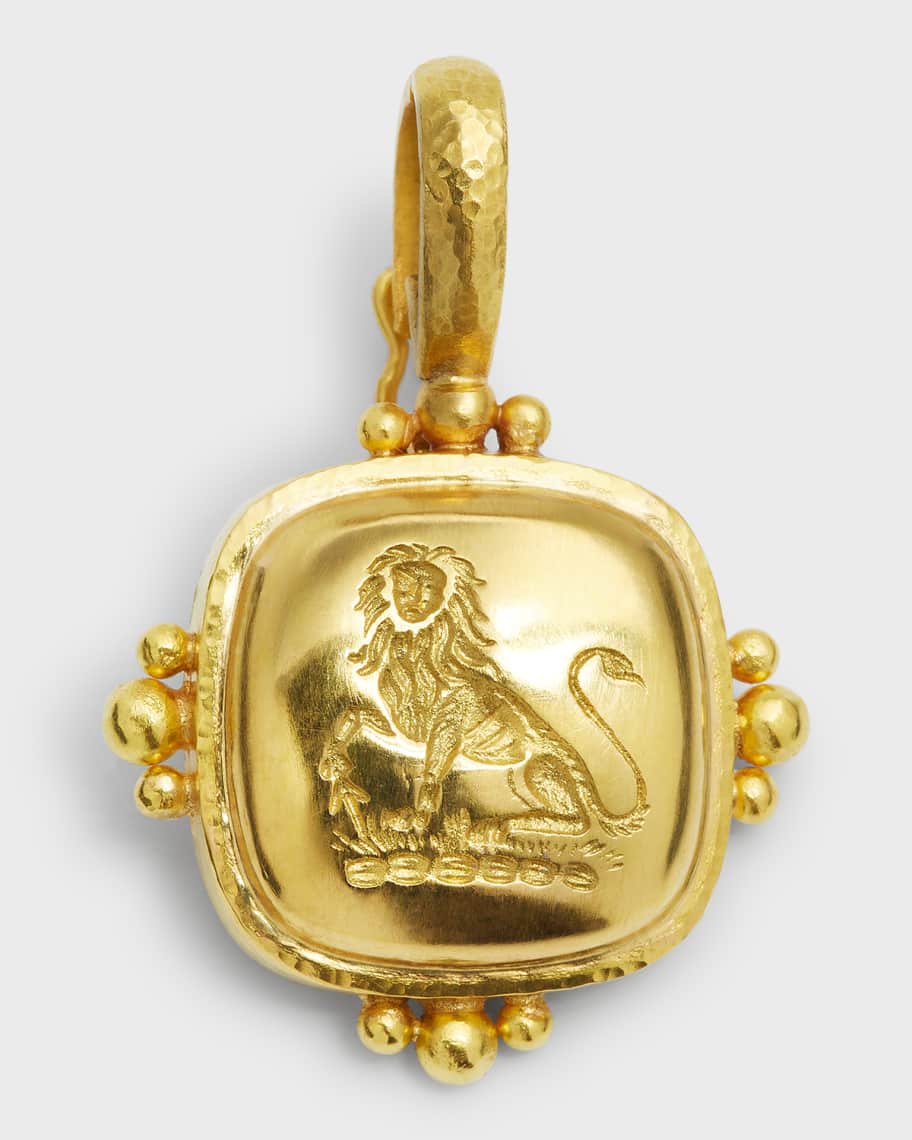 Elizabeth Locke 20mm Gold Cushion Rampant Lion Pendant | Neiman Marcus
