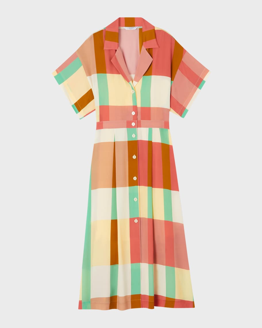 LK Bennett Izzy Pleated Block-Print Midi Shirtdress | Neiman Marcus