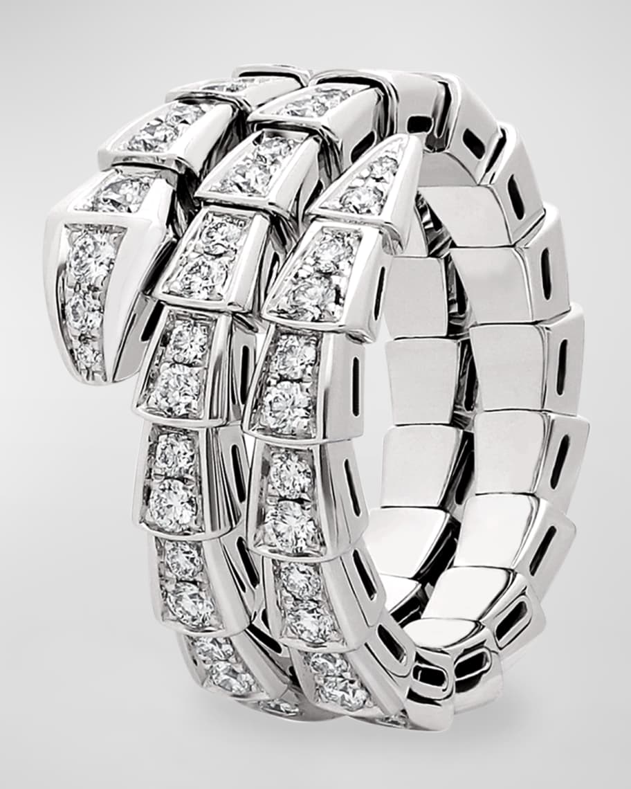 BVLGARI Serpenti Viper 2-Coil Ring in 18k White Gold and Diamonds, EU ...