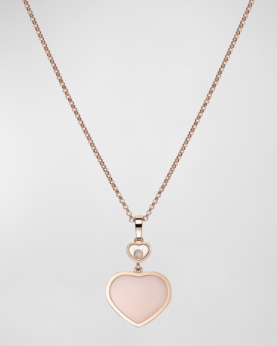 Chopard Happy Hearts 18K Rose Gold Pink Opal & Diamond Pendant Necklace ...