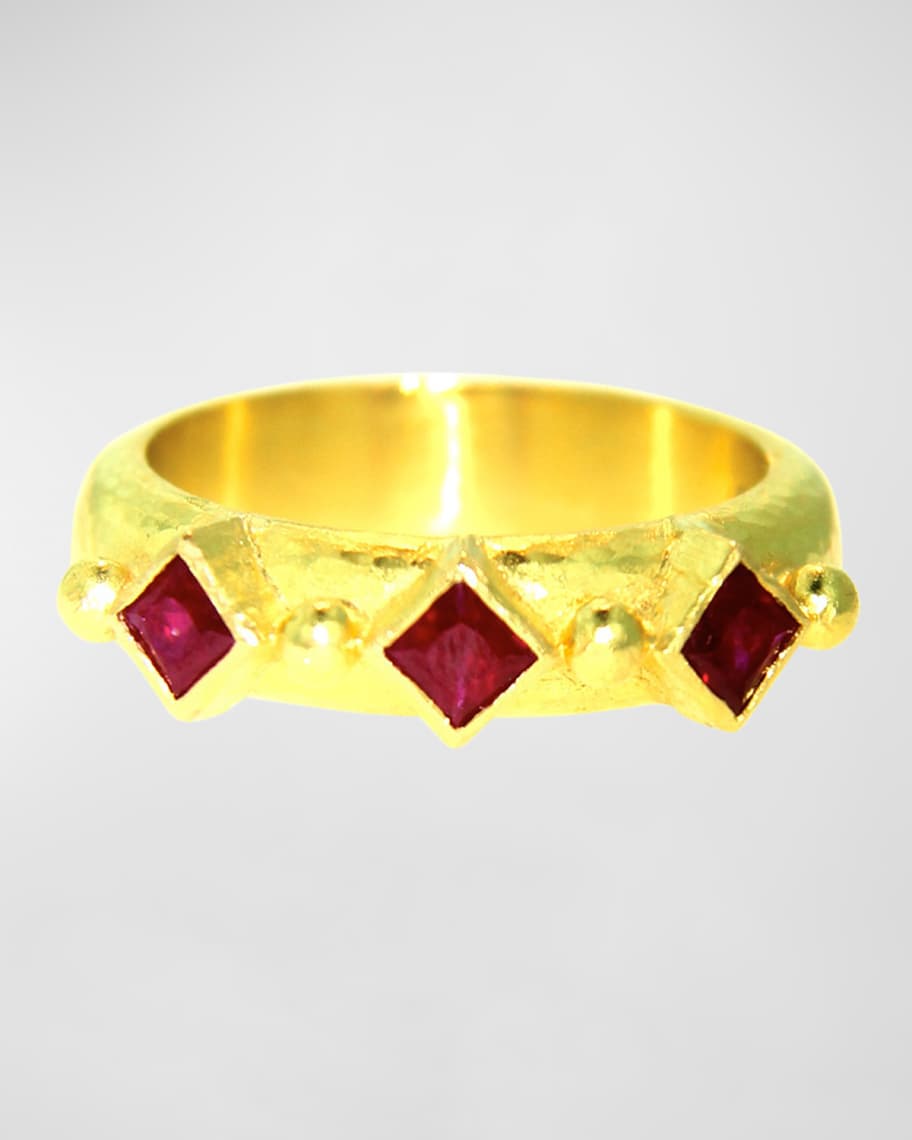 Elizabeth Locke 19K Gold Triple Ruby Ring | Neiman Marcus