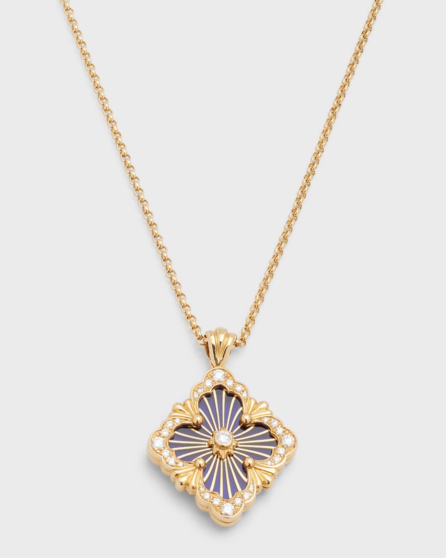Buccellati Opera Tulle 18K Gold Blue Enamel Diamond Pendant Necklace ...