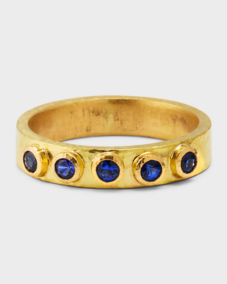 Elizabeth Locke 19K Flat Ribbon Stack Ring with 2.5mm Blue Sapphires ...