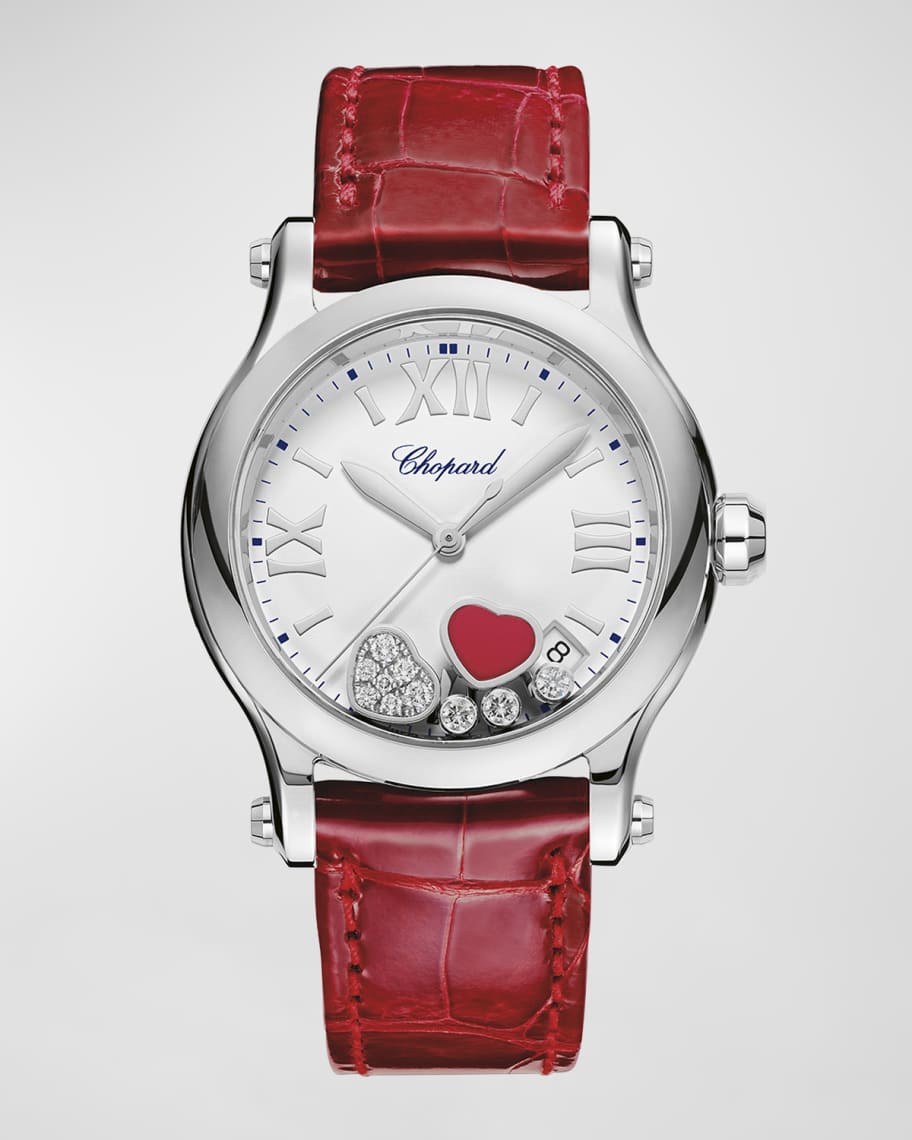 Chopard Happy Hearts 36mm Stainless Steel Diamond Red Strap Watch ...