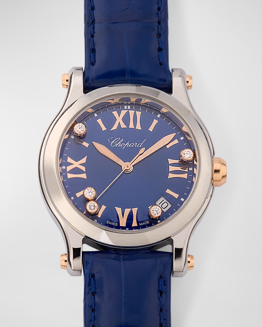 Chopard Happy Sport 36mm 18K Rose Gold Diamond & Blue Dial Watch ...