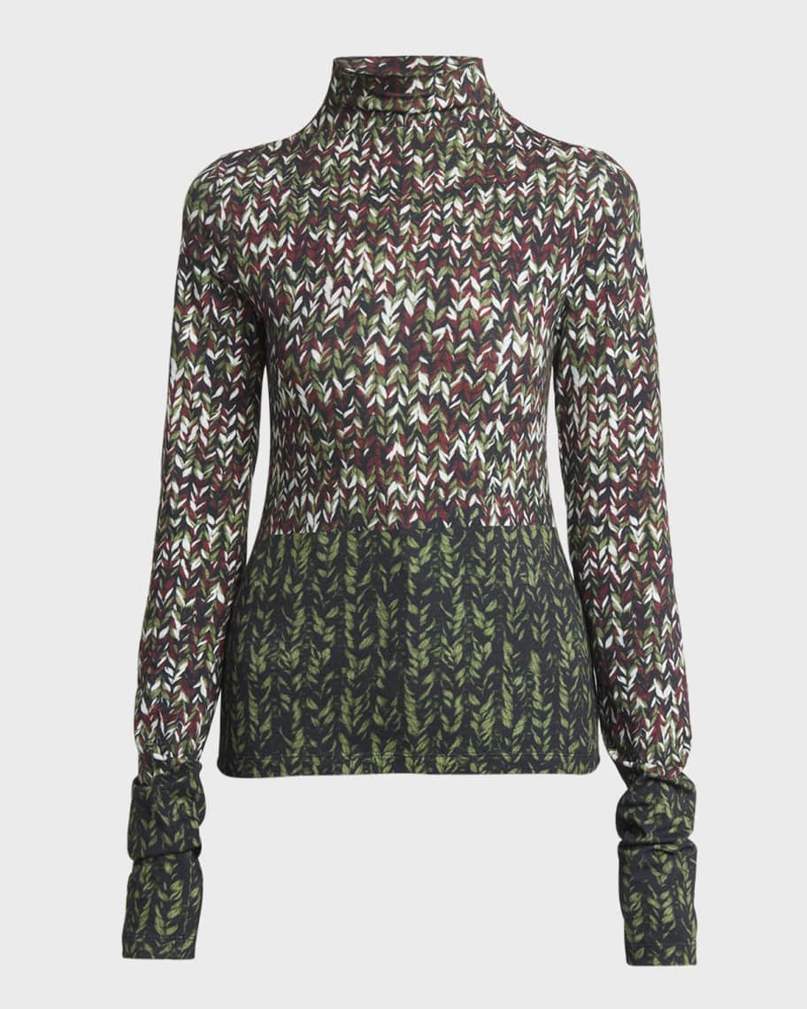 Loewe Yarn Print Jersey Mock-Neck Top | Neiman Marcus