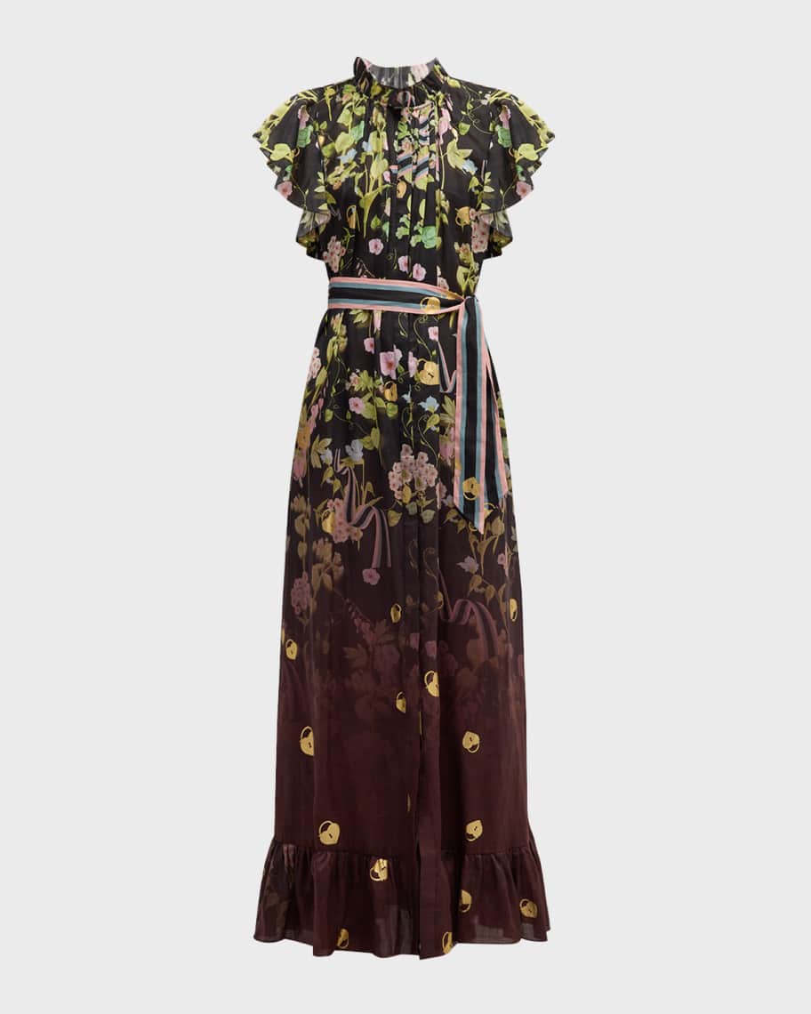 Cynthia Rowley Ombre Floral-Print Flounce Kaftan | Neiman Marcus