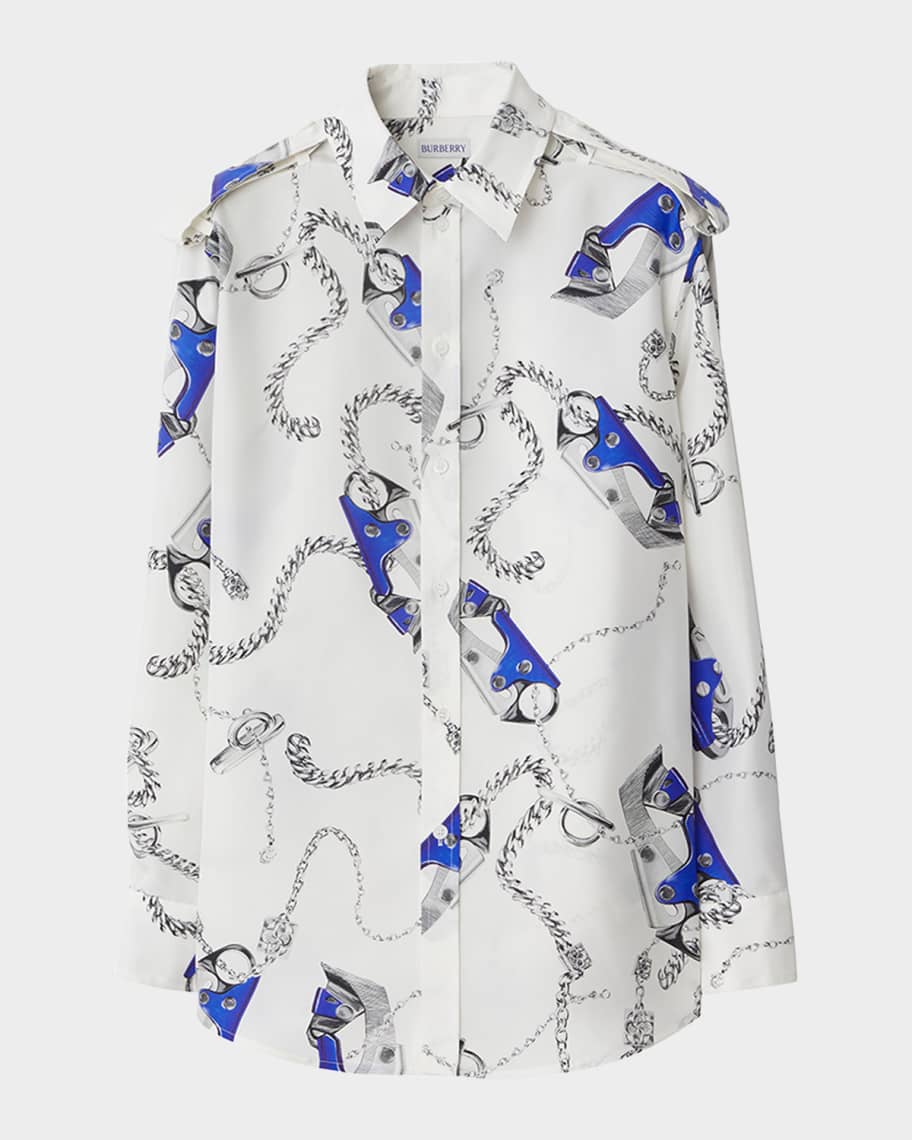 Burberry Chain Print Collared Button-Front Shirt | Neiman Marcus