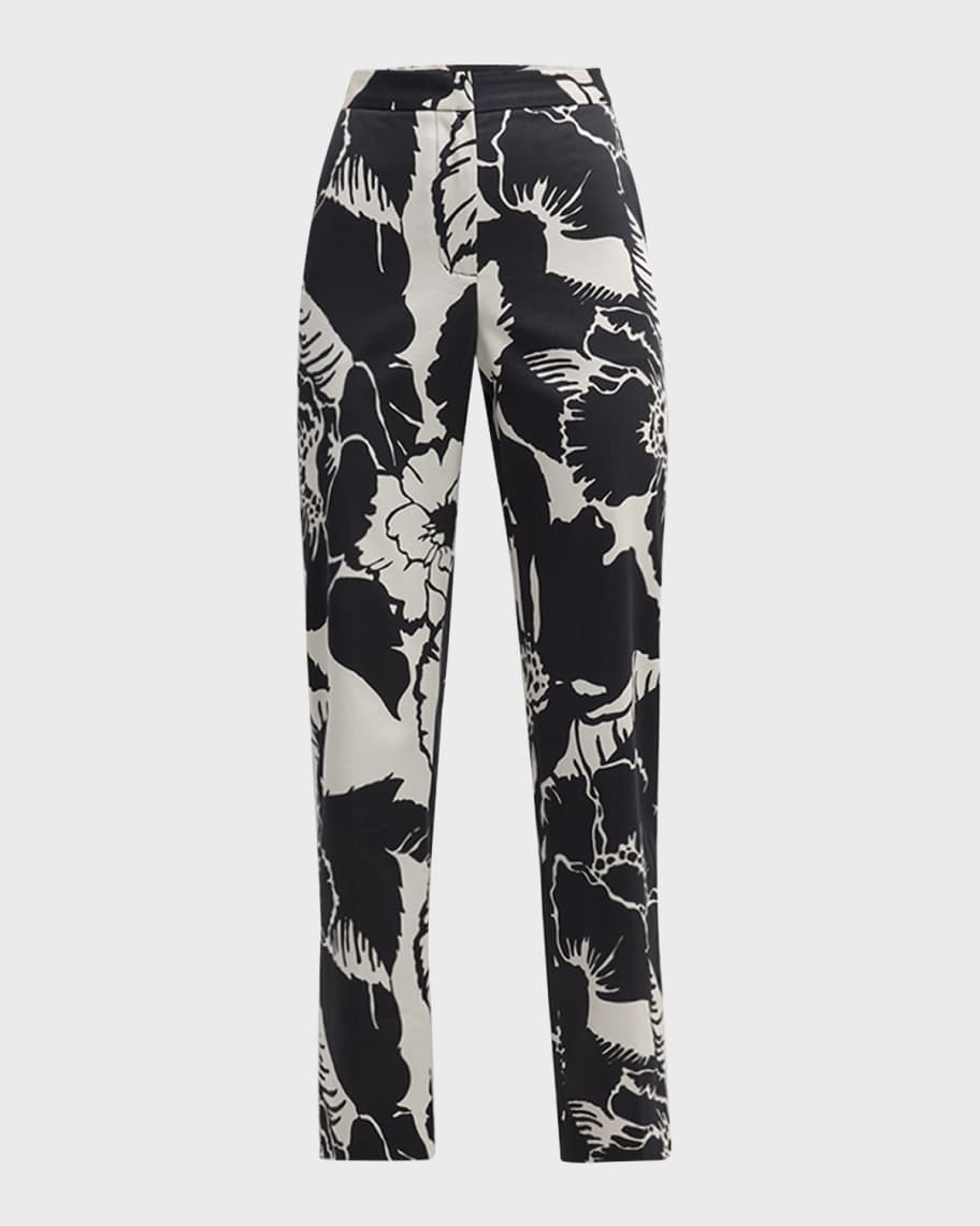 Natori Cote d'Azur Cropped Floral-Print Chino Pants | Neiman Marcus