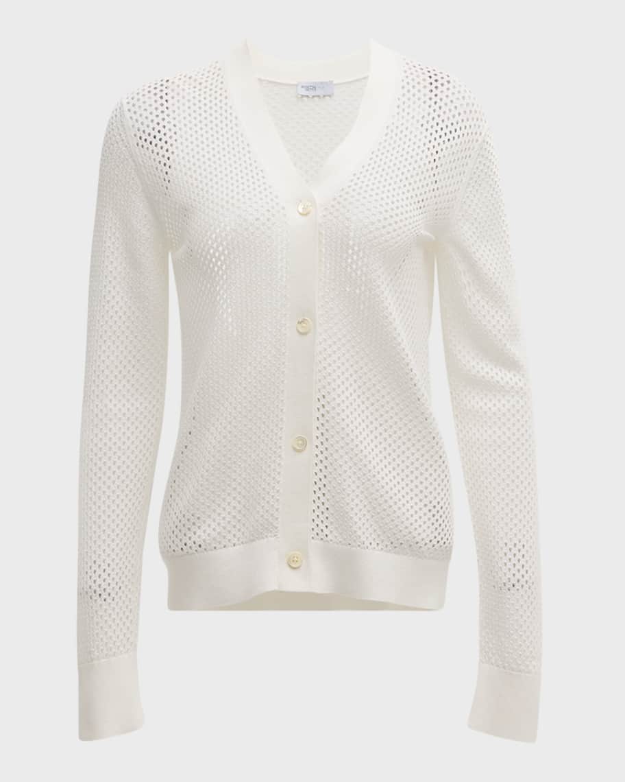 Rosetta Getty Mesh Pointelle Knit V-Neck Cardigan | Neiman Marcus