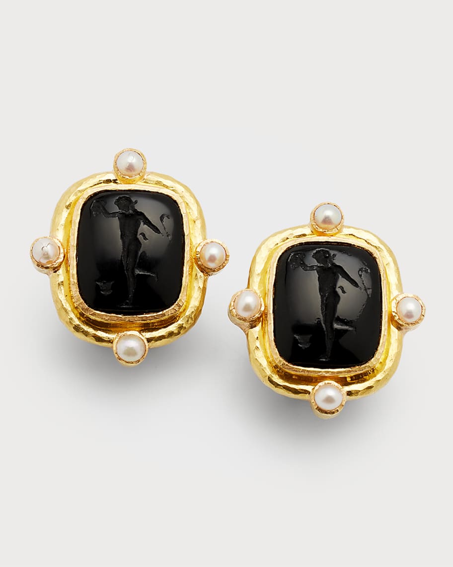 Elizabeth Locke Greek Muse Pearl-Set Earrings | Neiman Marcus