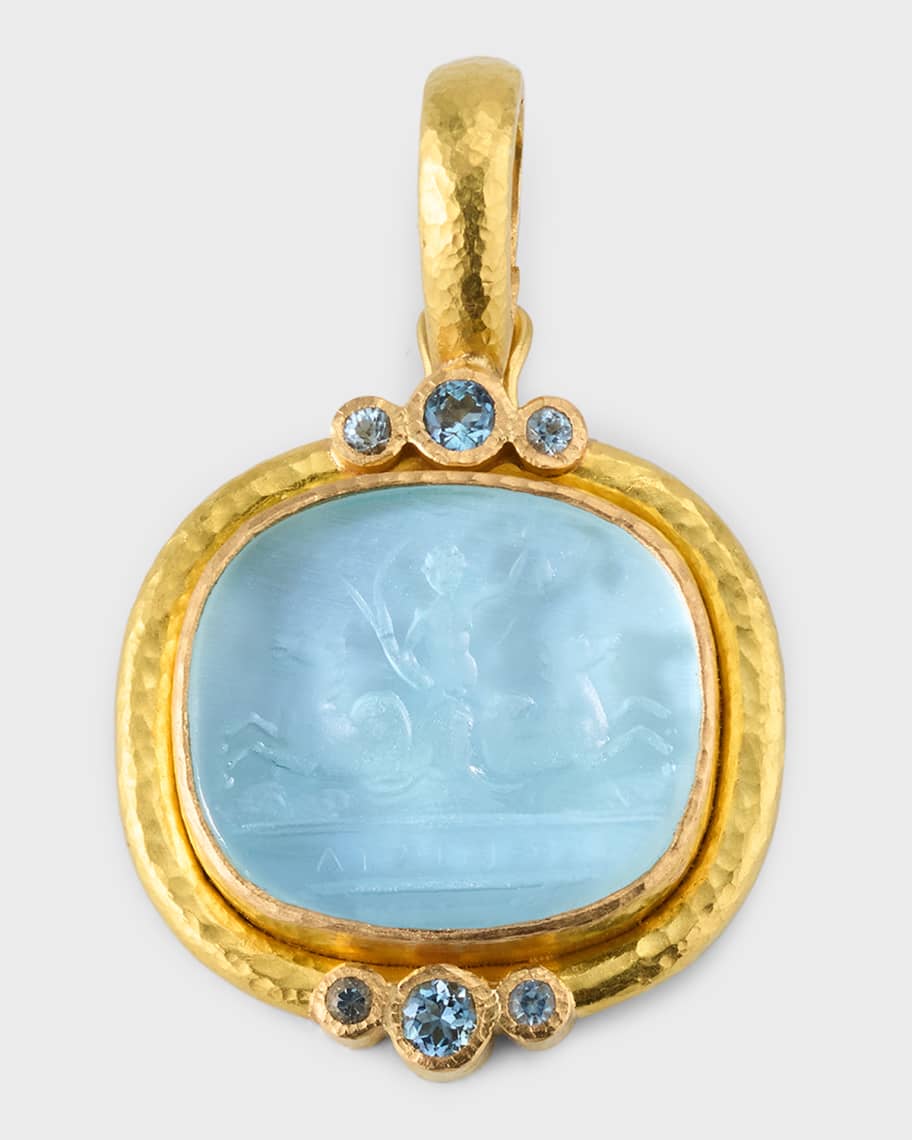 Elizabeth Locke 19K Neptune Pendant with Faceted Stones, Lite Aqua ...