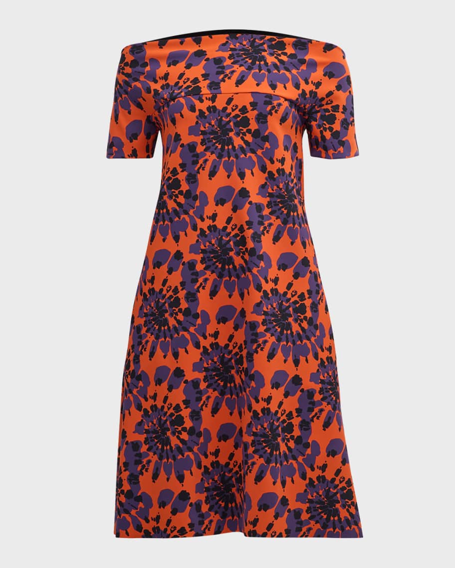 Chiara Boni La Petite Robe Abstract-Print Off-Shoulder Midi Dress ...