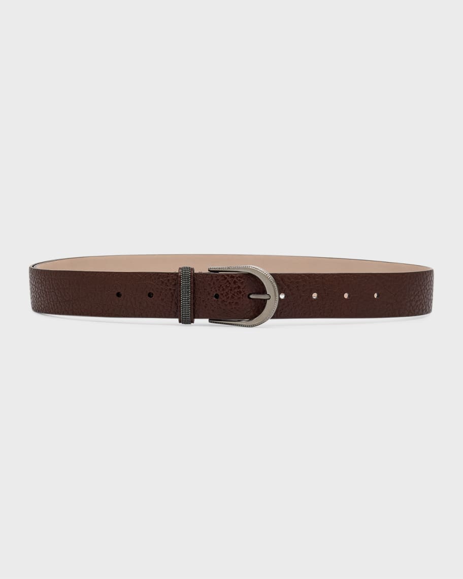 Brunello Cucinelli Monili-Loop Textured Pebble Leather Belt | Neiman Marcus