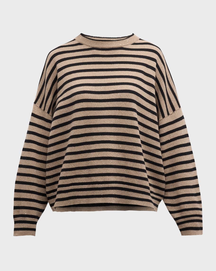 Brunello Cucinelli Stripe paillette Cashmere Wool Sweater | Neiman Marcus