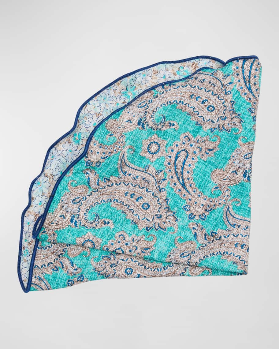 Edward Armah Men's Silk Reversible Floral-Paisley Pocket Circle ...