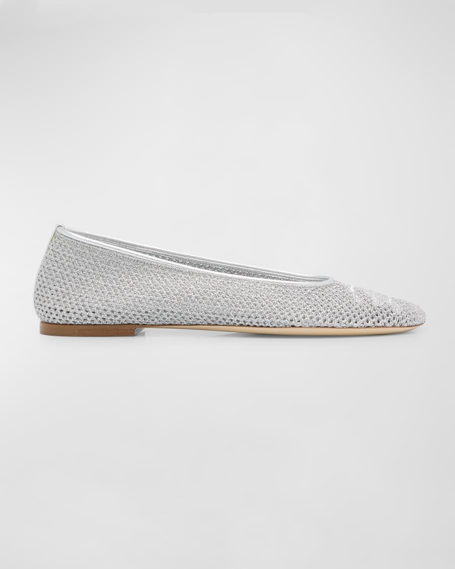 Burberry Embroidered Metallic Mesh Ballerina Flats | Neiman Marcus