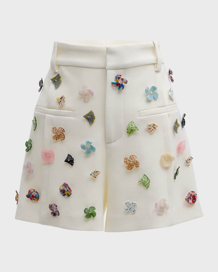 Libertine Button Town Embellished High-Rise Crepe Shorts | Neiman Marcus