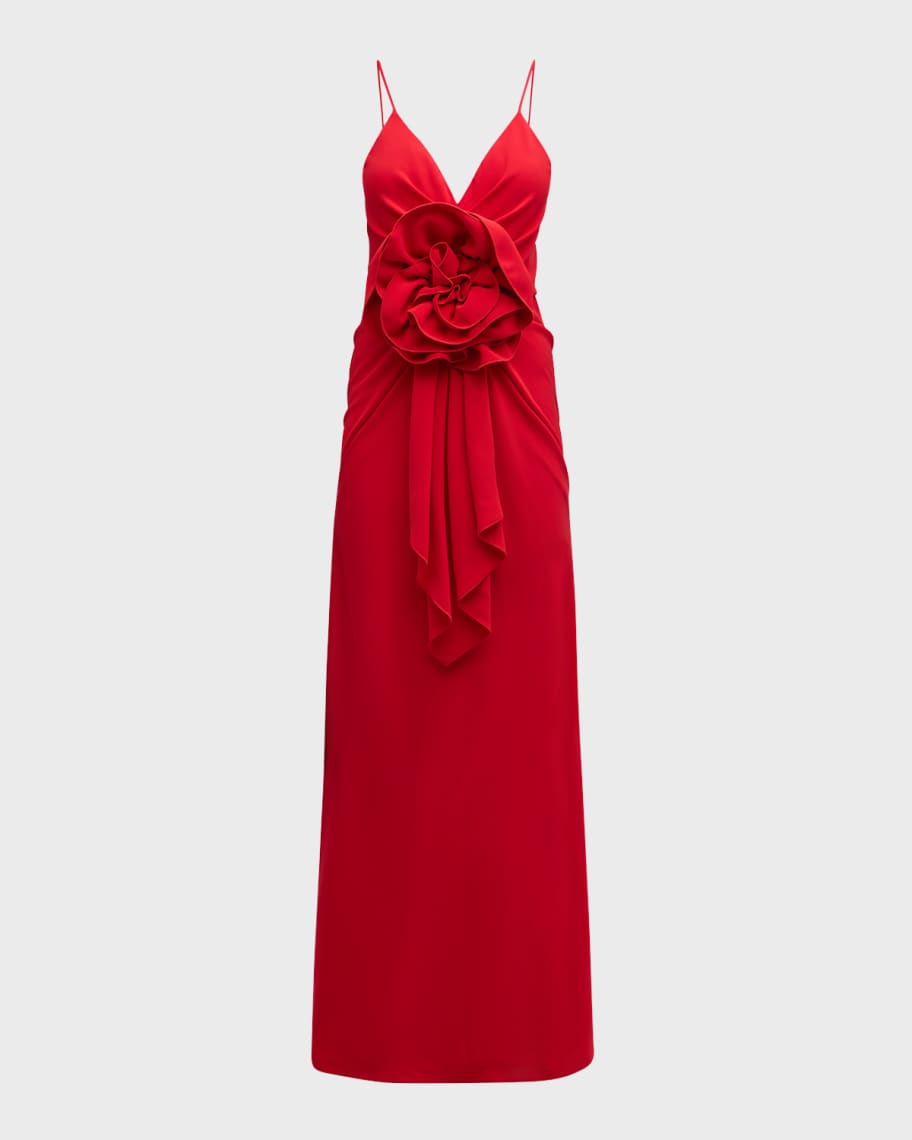 Balmain Rose Plunging Sleeveless Draped Maxi Dress | Neiman Marcus