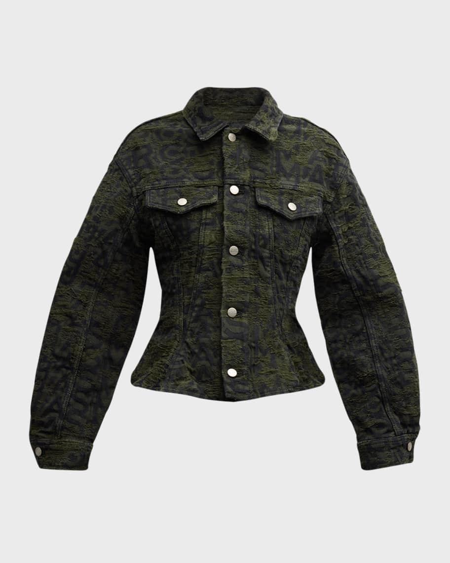 Marc Jacobs Distressed Monogram Denim Peplum Jacket | Neiman Marcus