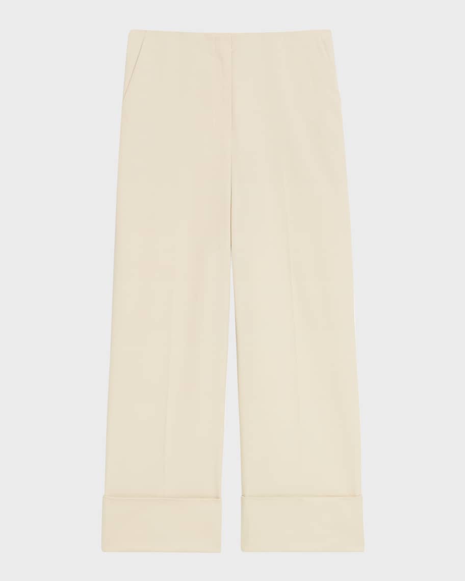 Theory Patton High-Waist Wide-Leg Cuff Pants | Neiman Marcus