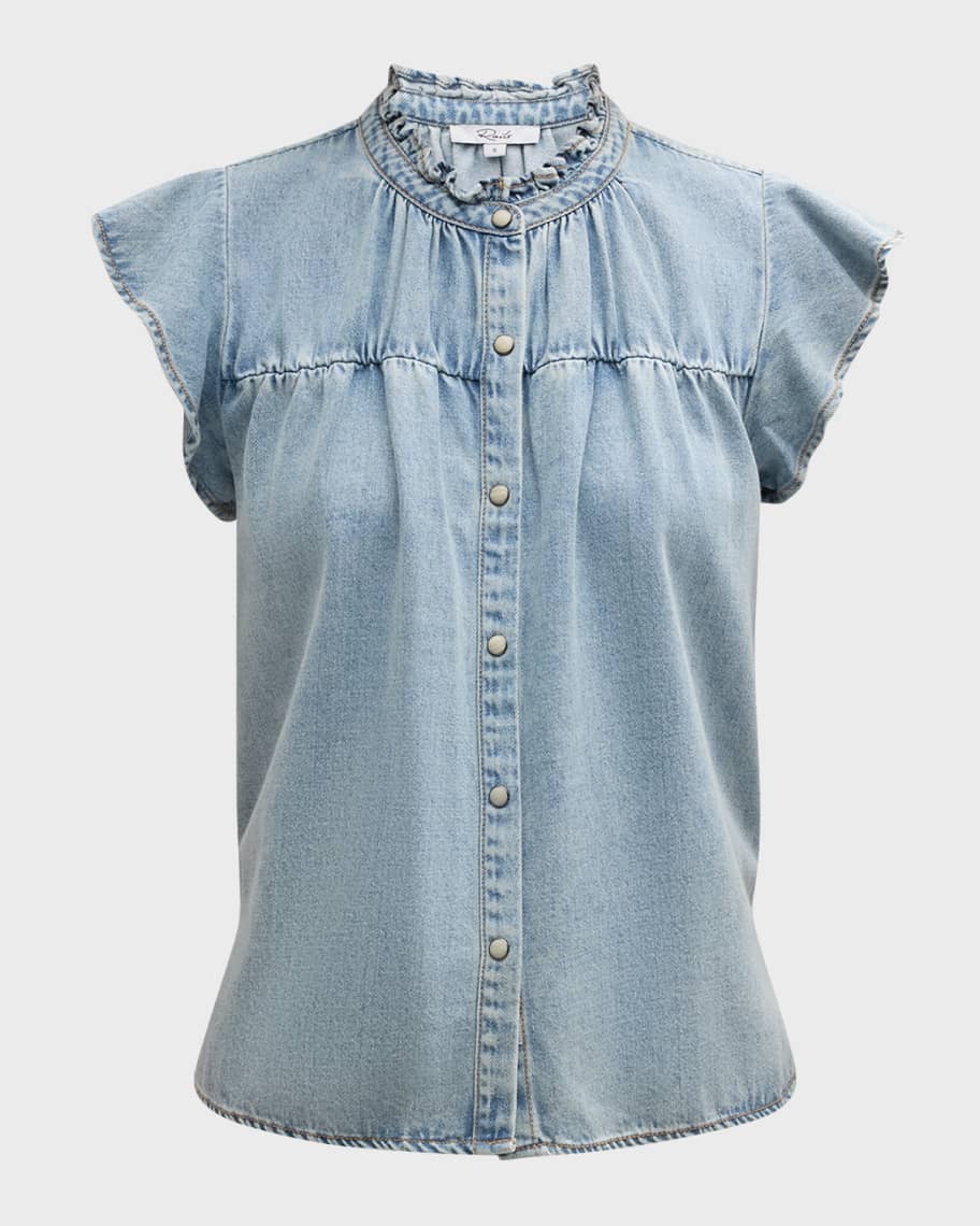 Rails Ruthie Flutter-Sleeve Denim Blouse | Neiman Marcus