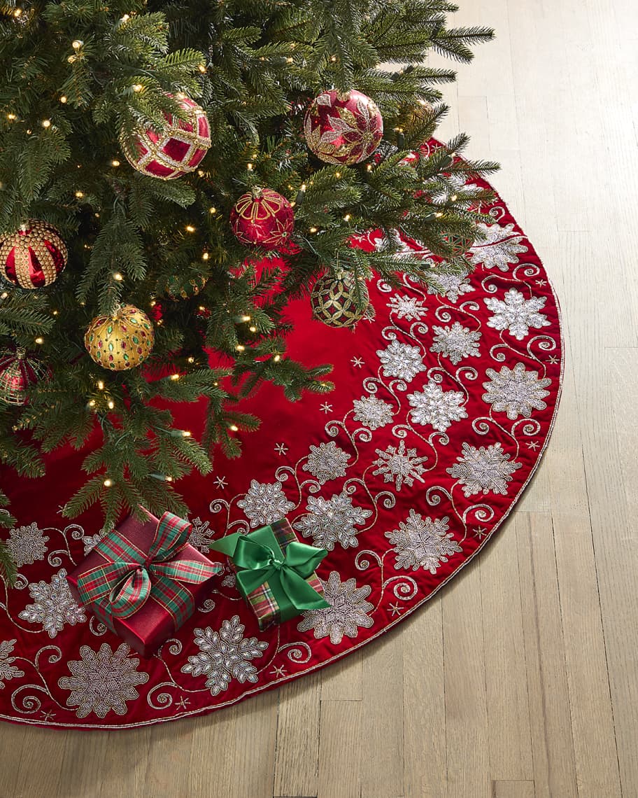 Sudha Pennathur Multi-Beaded Snowflake Ash Velvet Christmas Tree Skirt ...