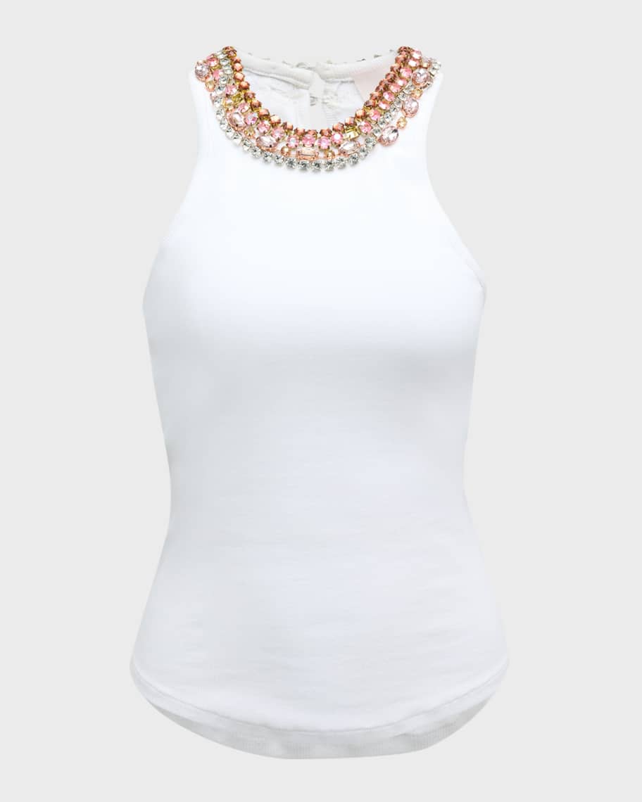 Cinq a Sept Lizzie Chunky Rhinestone Necklace Tank Top | Neiman Marcus