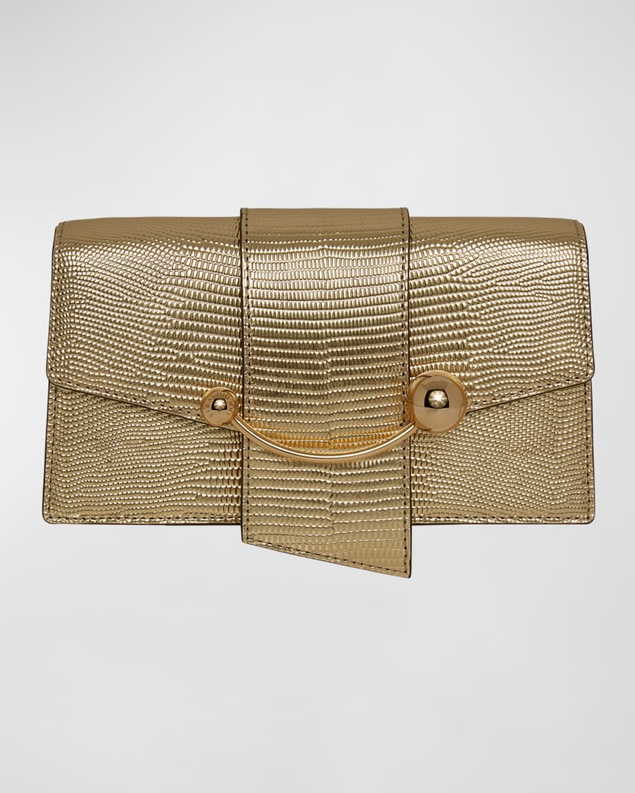 STRATHBERRY Crescent Metallic Lizard-Embossed Clutch Bag | Neiman Marcus