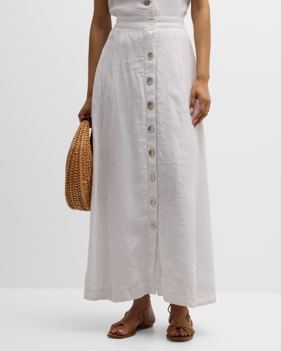 Finley Nicole Button-Down Linen Maxi Skirt | Neiman Marcus