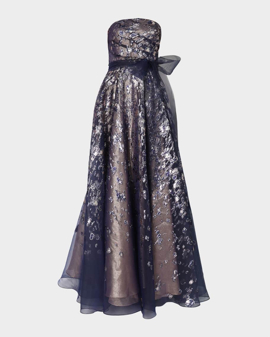 Rene Ruiz Collection Strapless Metallic Fil Coupe Gown | Neiman Marcus