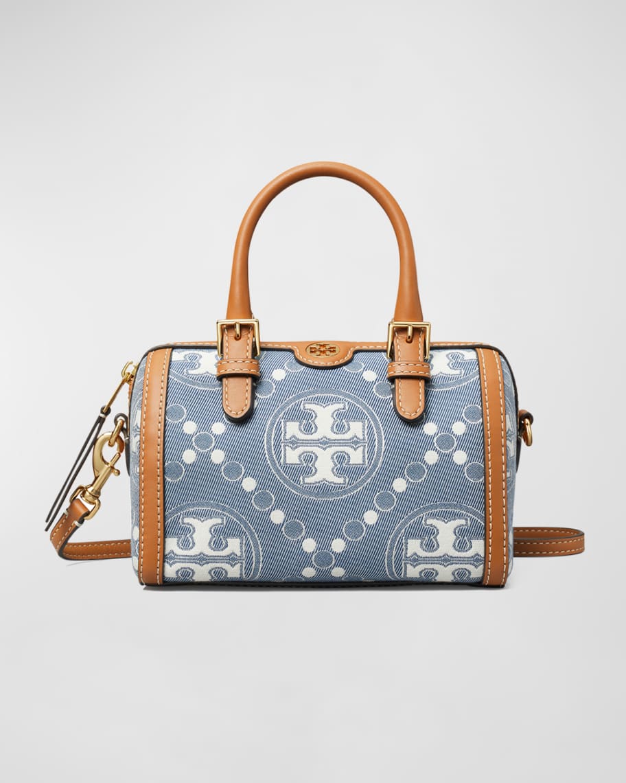 Tory Burch T Monogram Petite Denim Barrel Top-Handle Bag | Neiman Marcus