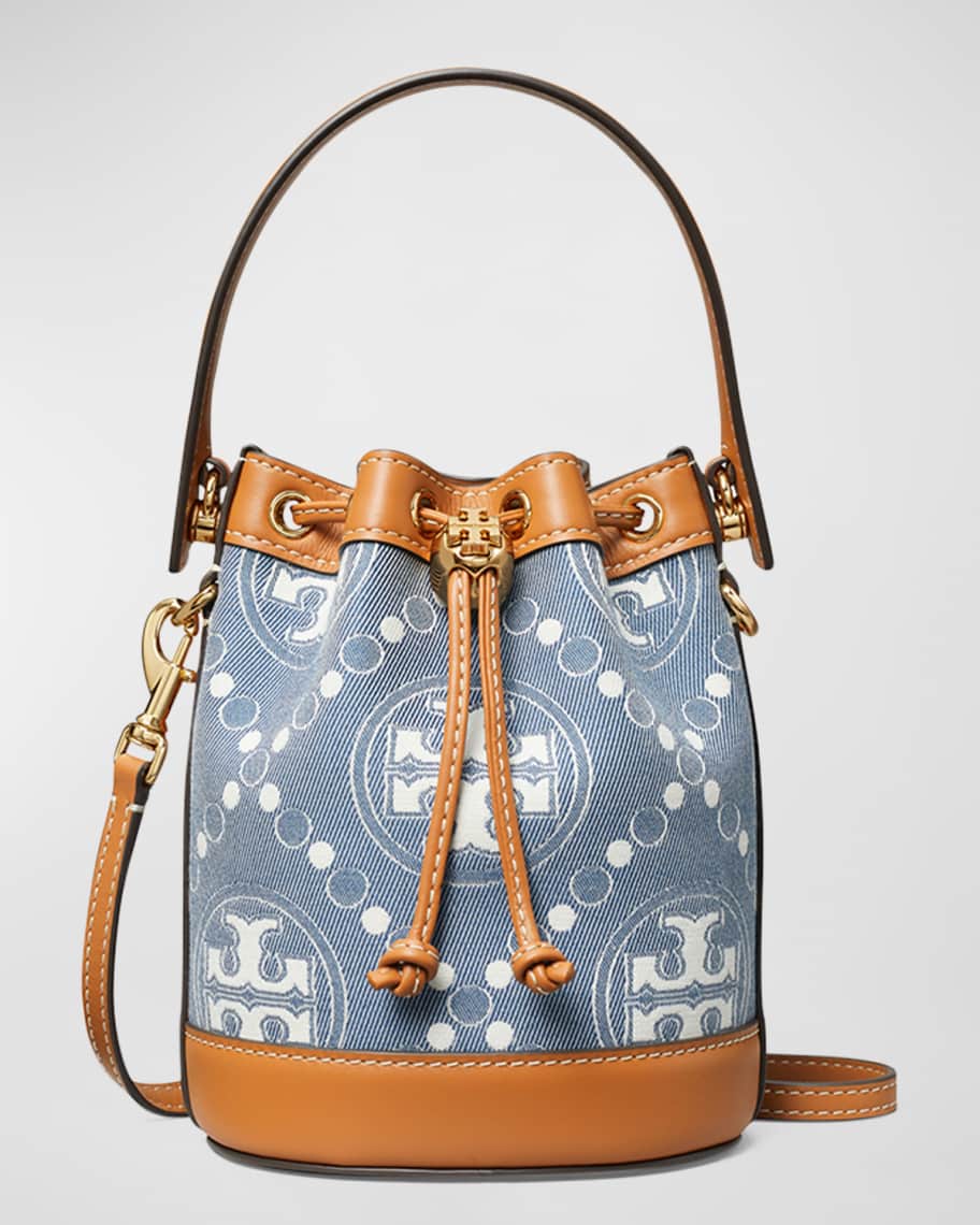 Tory Burch T Monogram Mini Denim Bucket Bag | Neiman Marcus
