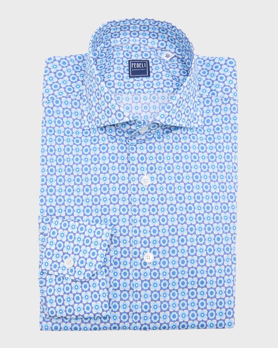 Fedeli Men's Sean Geometric Floral Dress Shirt | Neiman Marcus