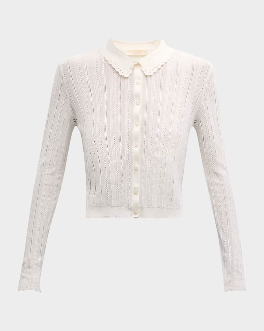 Ulla Johnson Lottie Silk Cotton Pointelle-Knit Crop Top | Neiman Marcus