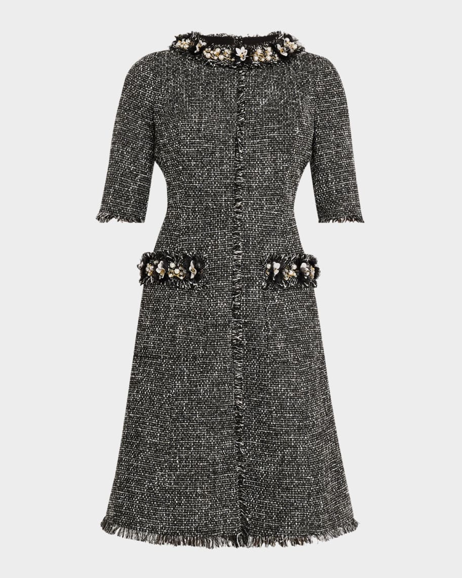 Rickie Freeman for Teri Jon Bead & Pearl-Embellished Tweed Midi Dress ...